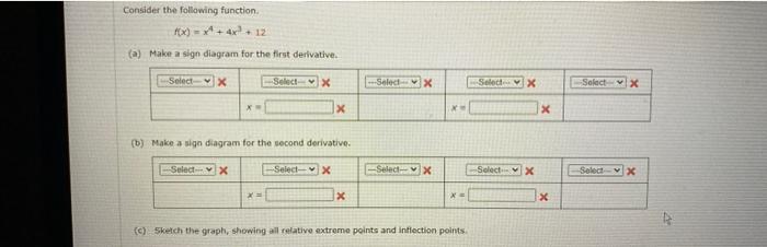 Solved Consider the following function. f(x)=x4+4x3+12 (a) | Chegg.com
