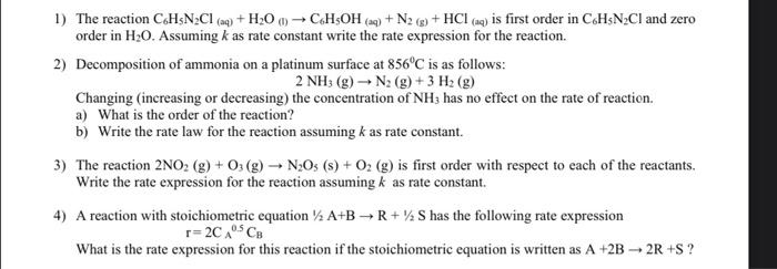 Solved 1) The reaction C6H5 N2Cl(2q) +H2O(1) →C6H5OH(2q) | Chegg.com