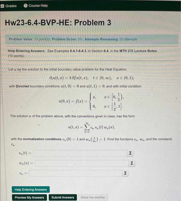 Solved Let U Be The Solution To The Initial Boundary Value