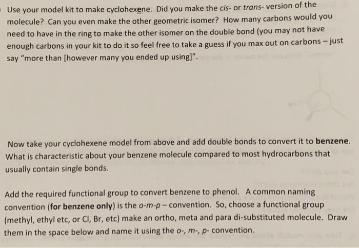 Solved Use your model kit to make cyclohexene. Did you make | Chegg.com