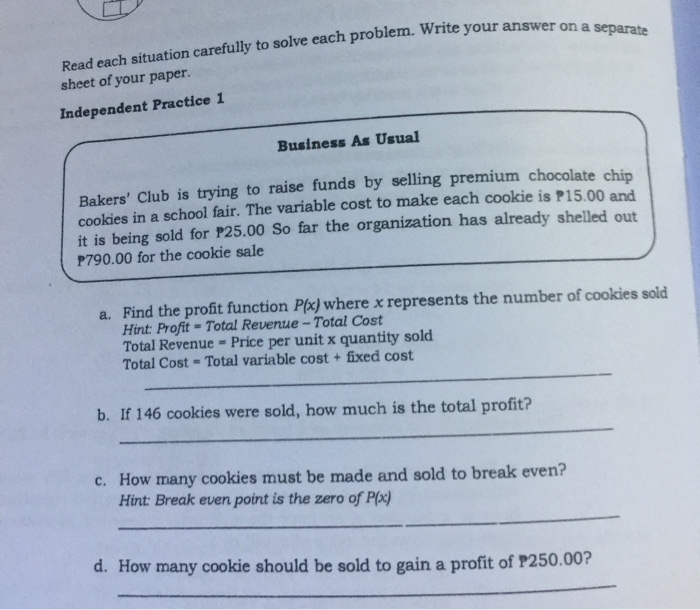Solved Read each situation carefully to solve each problem. | Chegg.com