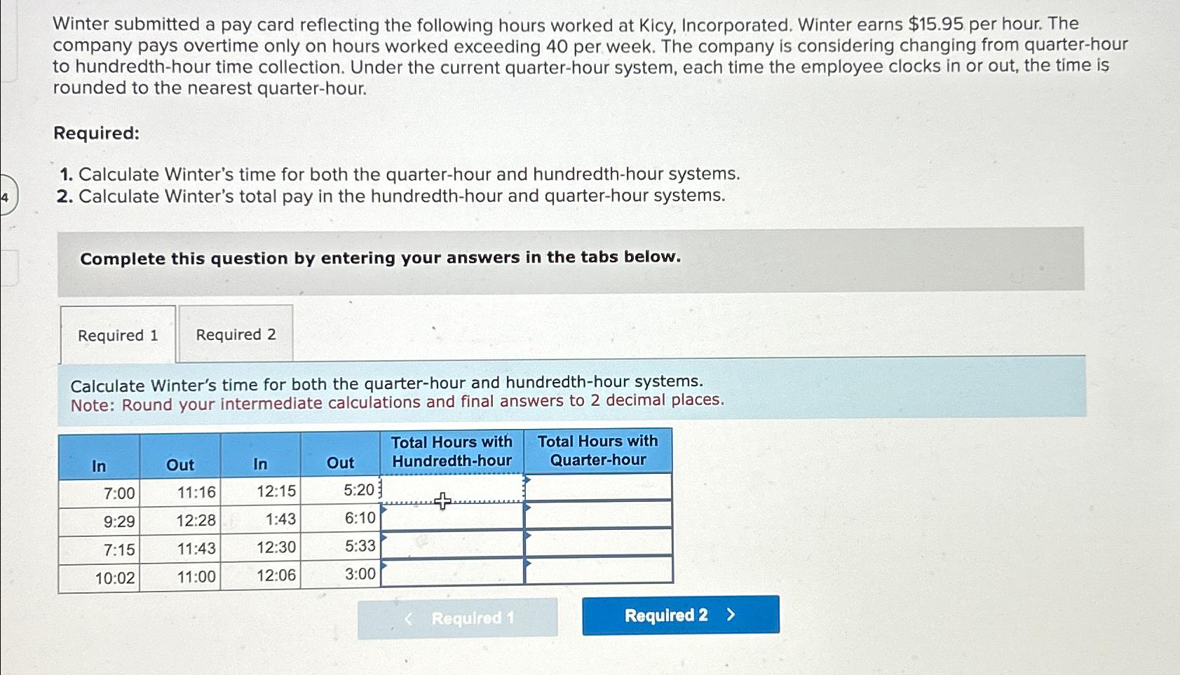 Solved Winter submitted a pay card reflecting the following | Chegg.com