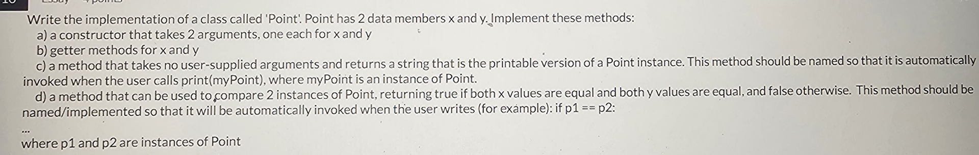 Solved Write The Implementation Of A Class Called Point 