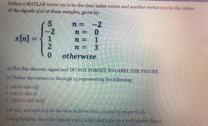 Solved Define a MATLAB vector nx to be the time index vector | Chegg.com