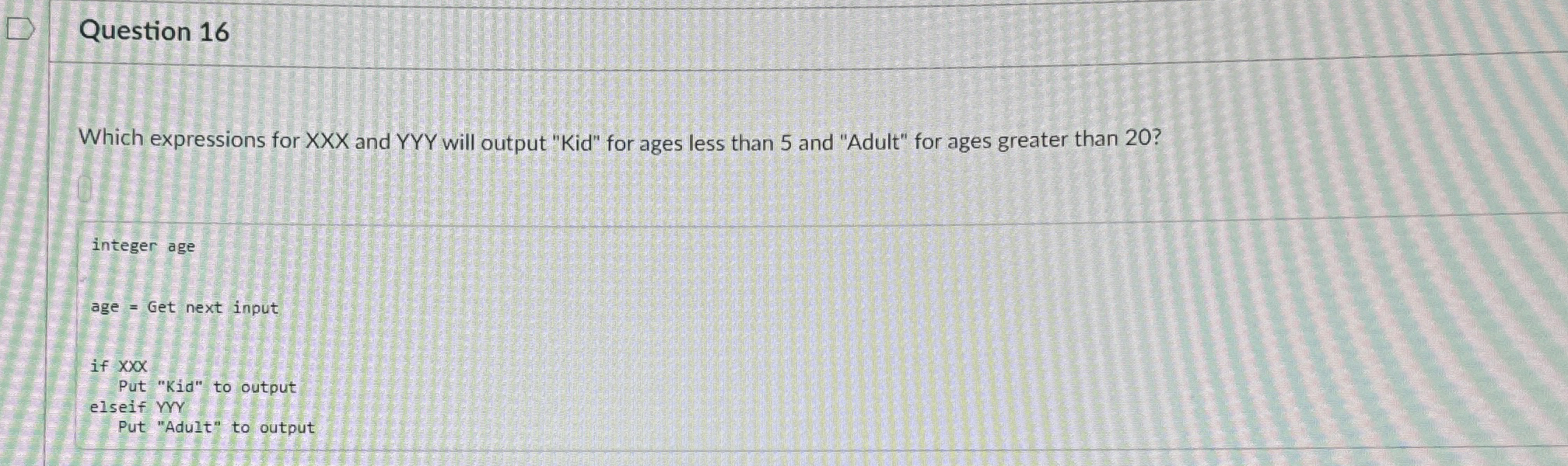 Solved Question 16Which expressions for xxx ﻿and YYY ﻿will | Chegg.com
