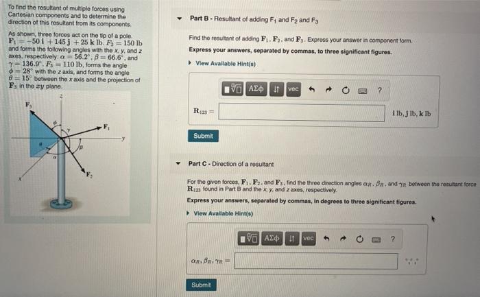Solved Part B - Resultant of adding F and F2 and F3 To find | Chegg.com