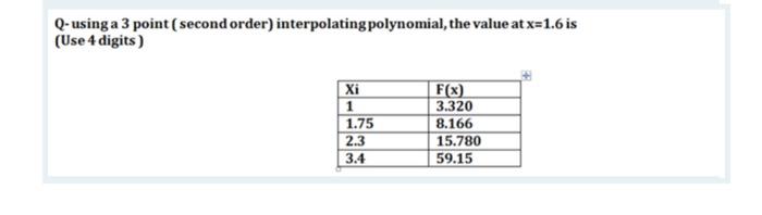 Solved Q-using a 3 point ( second order) interpolating | Chegg.com