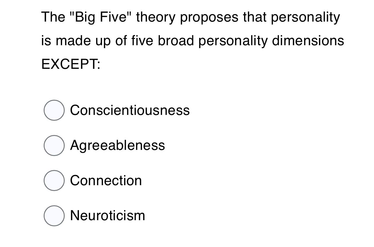 Solved The "Big Five" theory proposes that personality is | Chegg.com