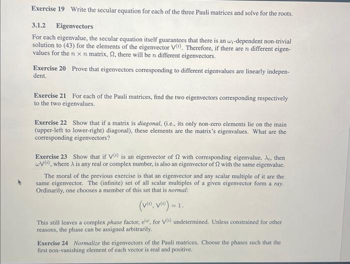 Solved 3.1.2 Eigenvectors For each eigenvalue, the secular | Chegg.com
