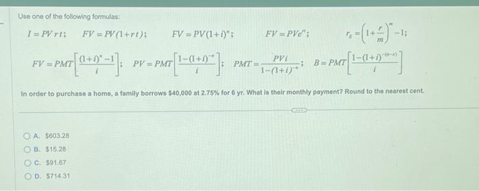 Use one of the following formulas: | Chegg.com