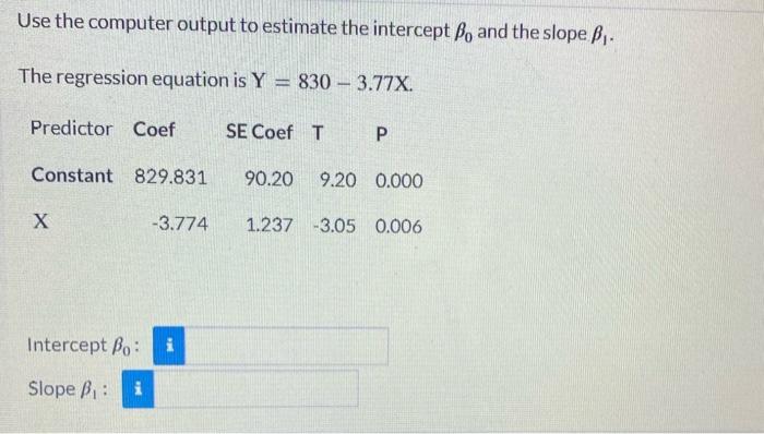 Solved Use the computer output to estimate the intercept β0 | Chegg.com