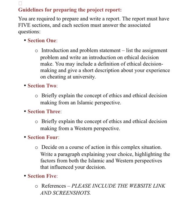 Solved Guidelines for preparing the project report: You are | Chegg.com