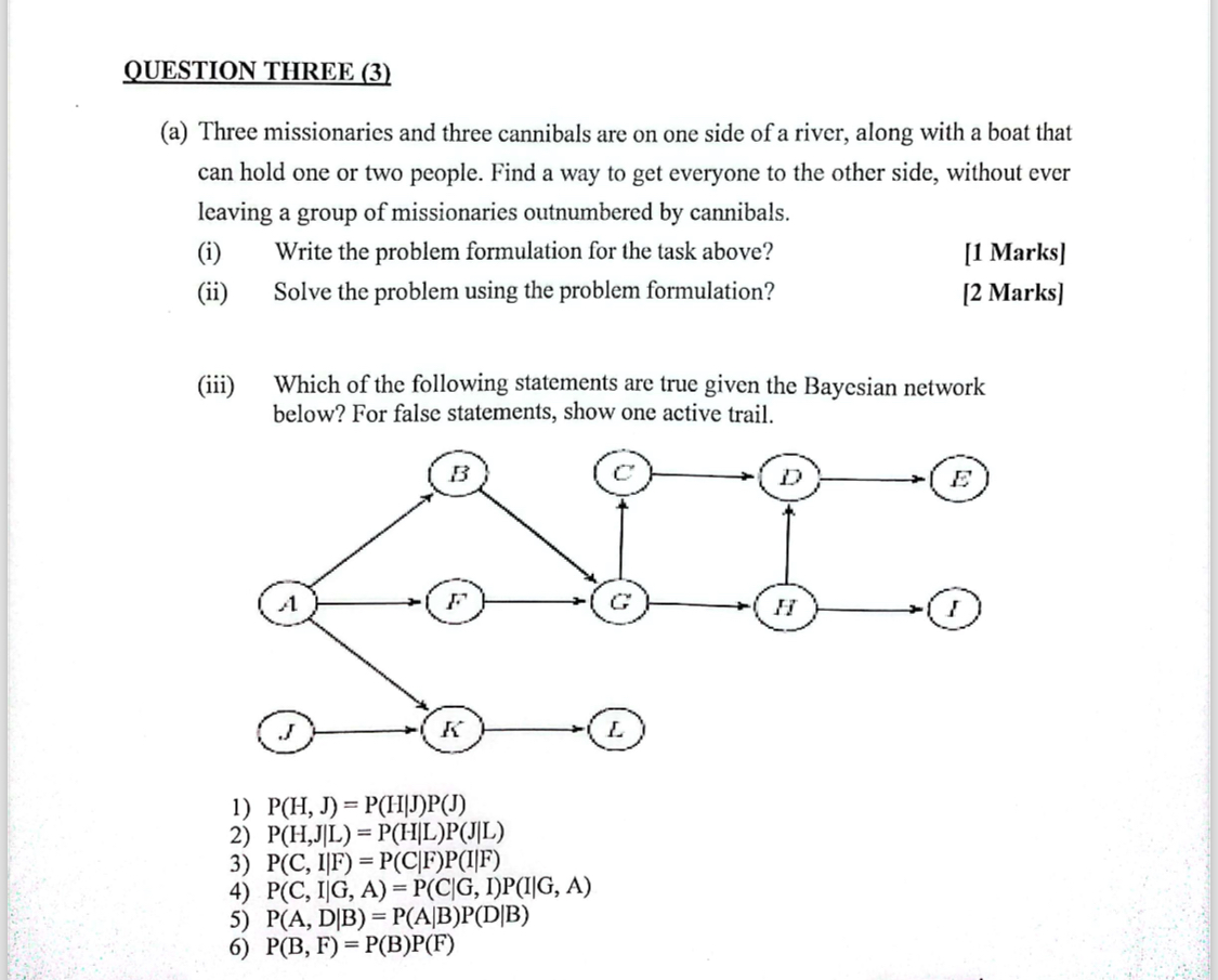 Solved QUESTION THREE (3)(a) ﻿Three missionaries and three | Chegg.com