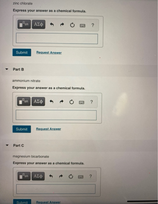 Solved zinc chlorate Express your answer as a chemical | Chegg.com