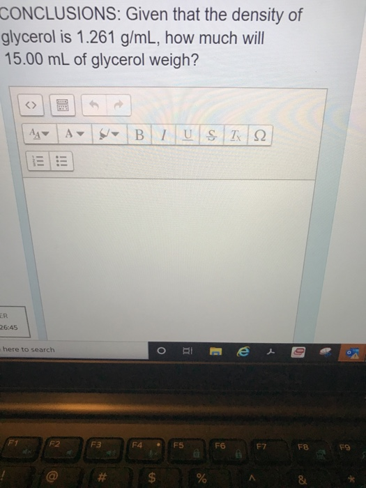 Solved CONCLUSIONS: Given that the density of glycerol is | Chegg.com