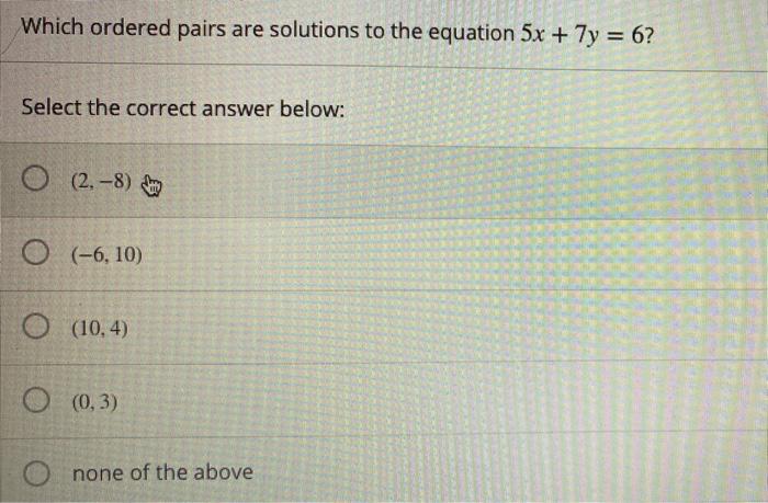 Solved Which ordered pairs are solutions to the equation 5x | Chegg.com