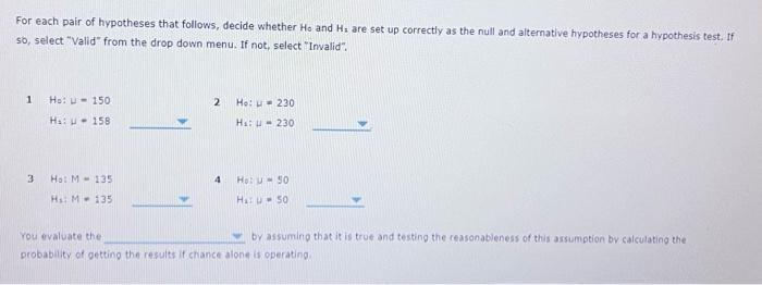 Solved For each pair of hypotheses that follows, decide | Chegg.com