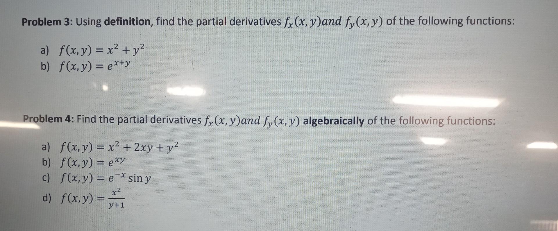 Solved Problem 3: Using definition, find the partial | Chegg.com