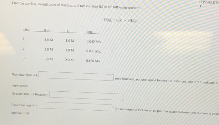 Solved Find the rate law, overall order of reaction, and | Chegg.com