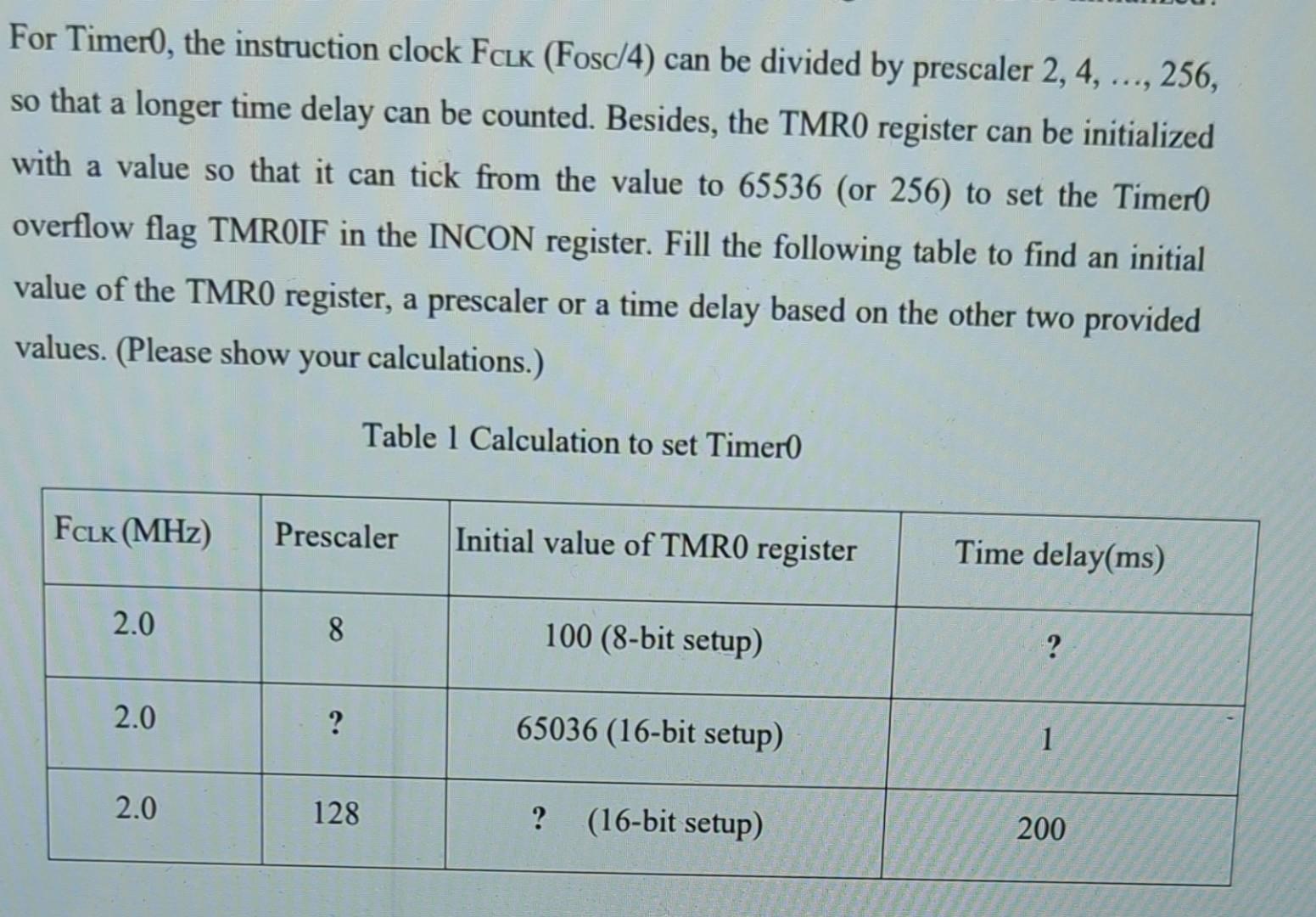Solved For Timero, the instruction clock FCLK (Fosc/4) can | Chegg.com