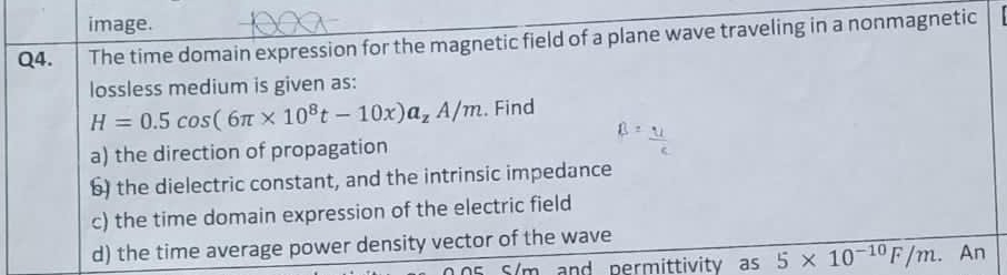 Solved Q4.image.The time domain expression for the magnetic | Chegg.com