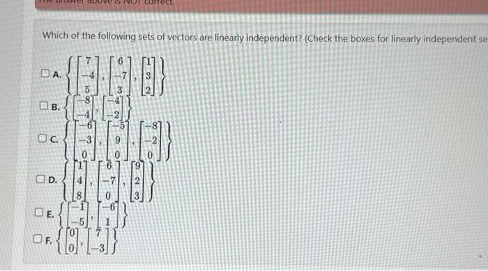 Solved Which of the following sets of vectors are linearly | Chegg.com