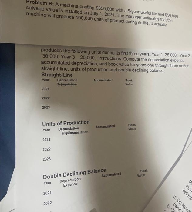 Solved Problem B: A machine costing $350,000 with a 5 -year | Chegg.com