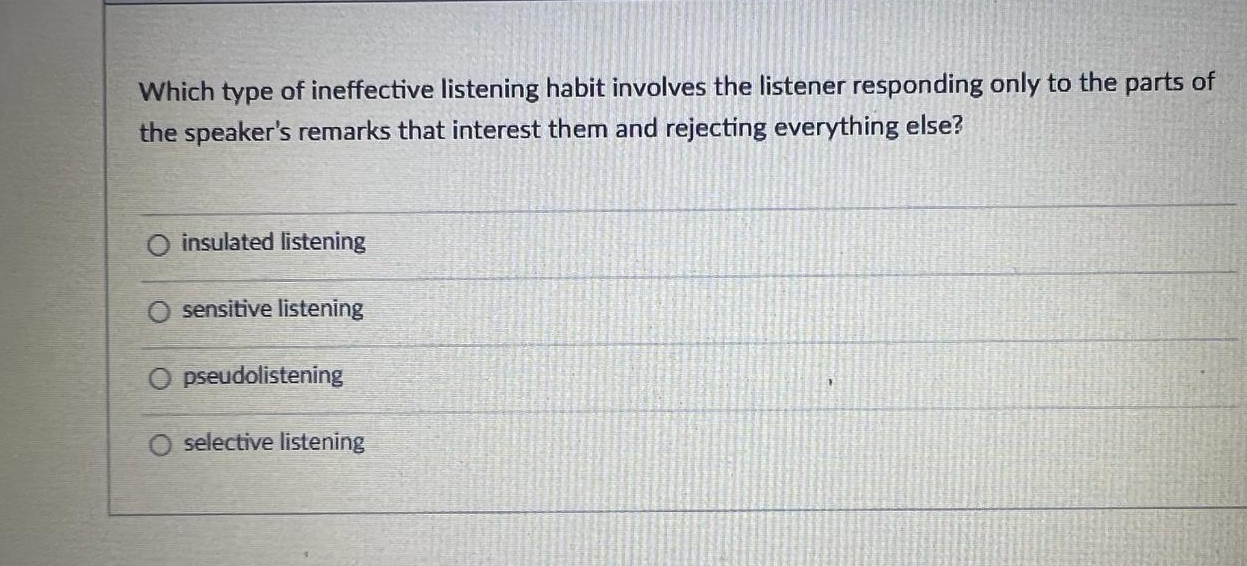 Which type of ineffective listening habit involves | Chegg.com