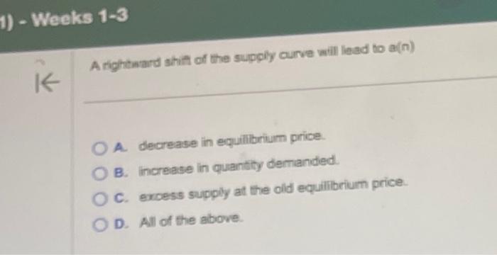 Solved A rightward shiff of the supply curve will lead to | Chegg.com