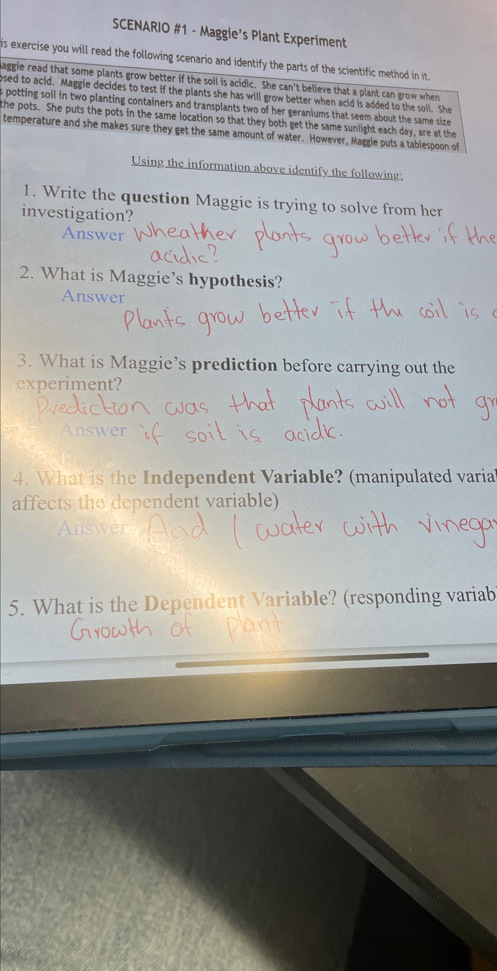 Solved SCENARIO #1 - ﻿Maggie's Plant Experimentis exercise | Chegg.com