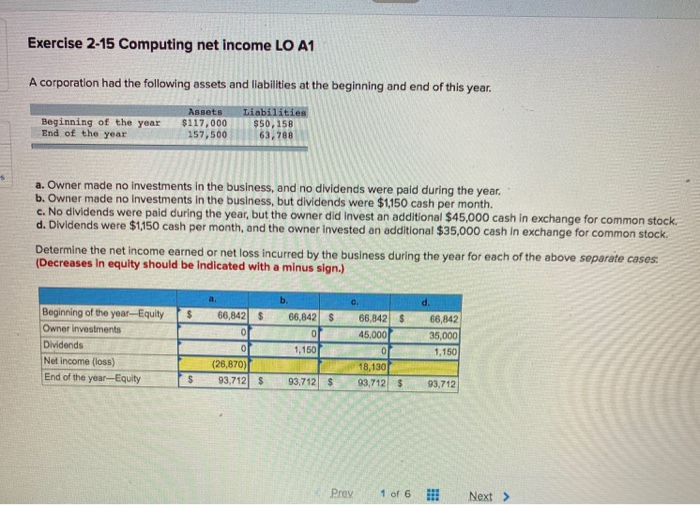 Solved Exercise 2-15 Computing net income LO A1 A | Chegg.com