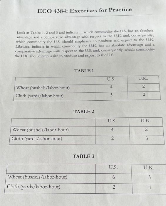 Solved Look at Tables 1, 2 and 3 and indicate in which | Chegg.com
