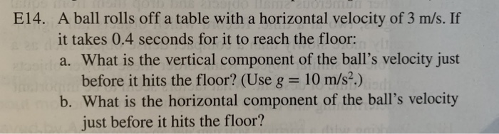 Solved 0013 E14. A ball rolls off a table with a horizontal | Chegg.com