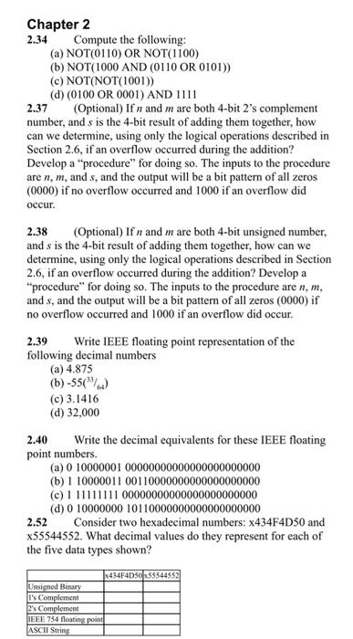 Solved Chapter 2 2.34 Compute the following: (a) NOT(0110) | Chegg.com
