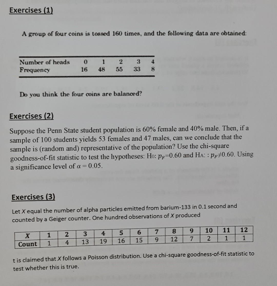 Solved A group of four coins is tossed 160 times, and the | Chegg.com