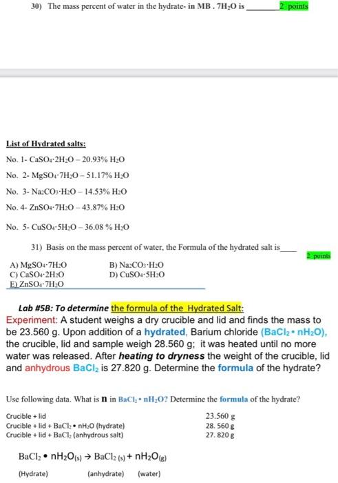 Solved Experiment: A student weighs a dry crucible and lid | Chegg.com
