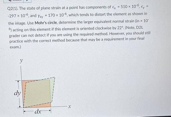 Solved Q2(1). The state of plane strain at a point has | Chegg.com