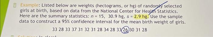 Solved Example: Listed below are weights (hectograms, or hg | Chegg.com