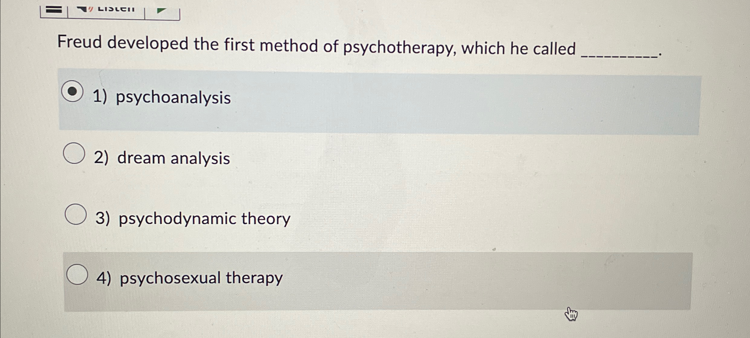 Solved Freud developed the first method of psychotherapy, | Chegg.com