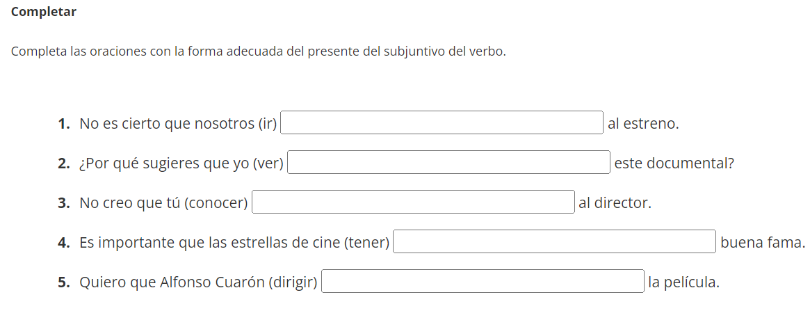 Completar Completa Las Oraciones Con La Forma Chegg