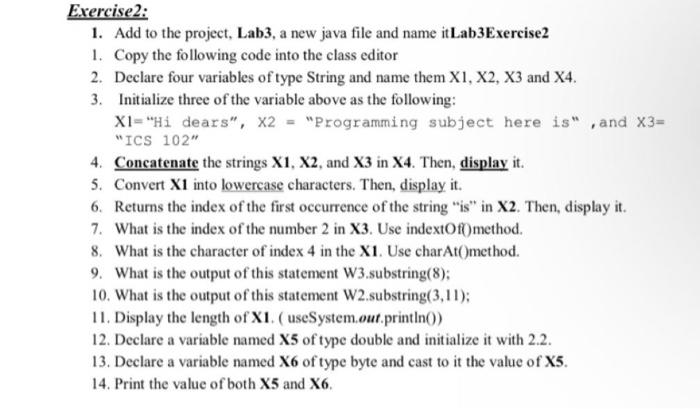 Solved Exercise2: 1. Add to the project, Lab3, a new java | Chegg.com