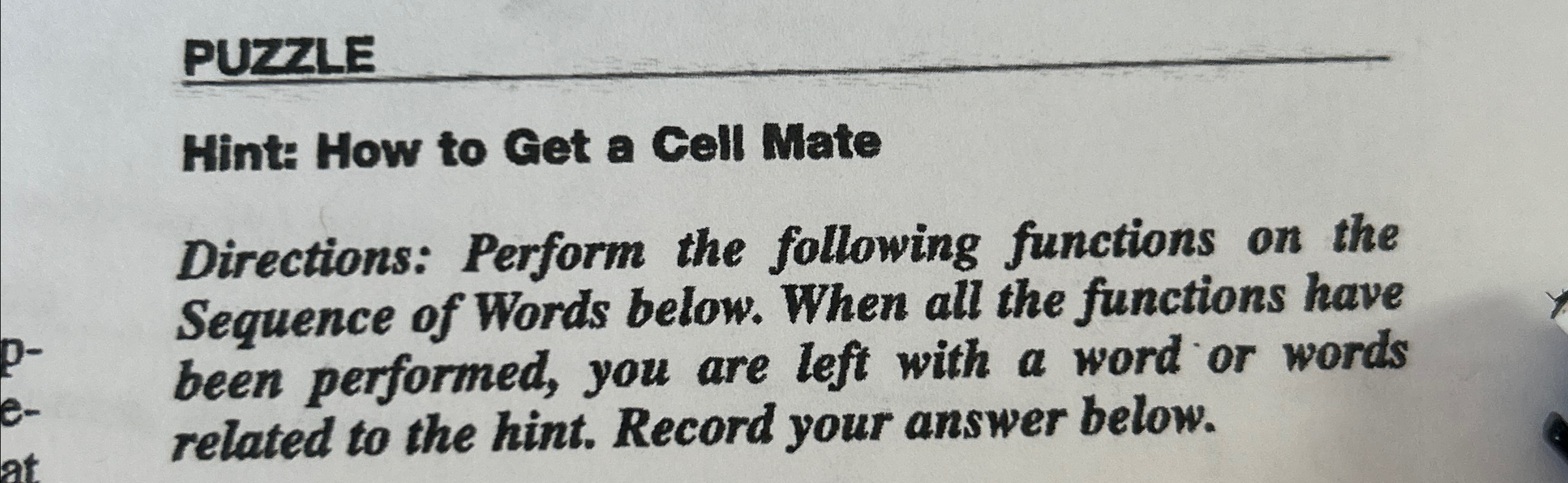 Solved PUZZLEHint: How to Get a Cell MateDirections: Perform | Chegg.com