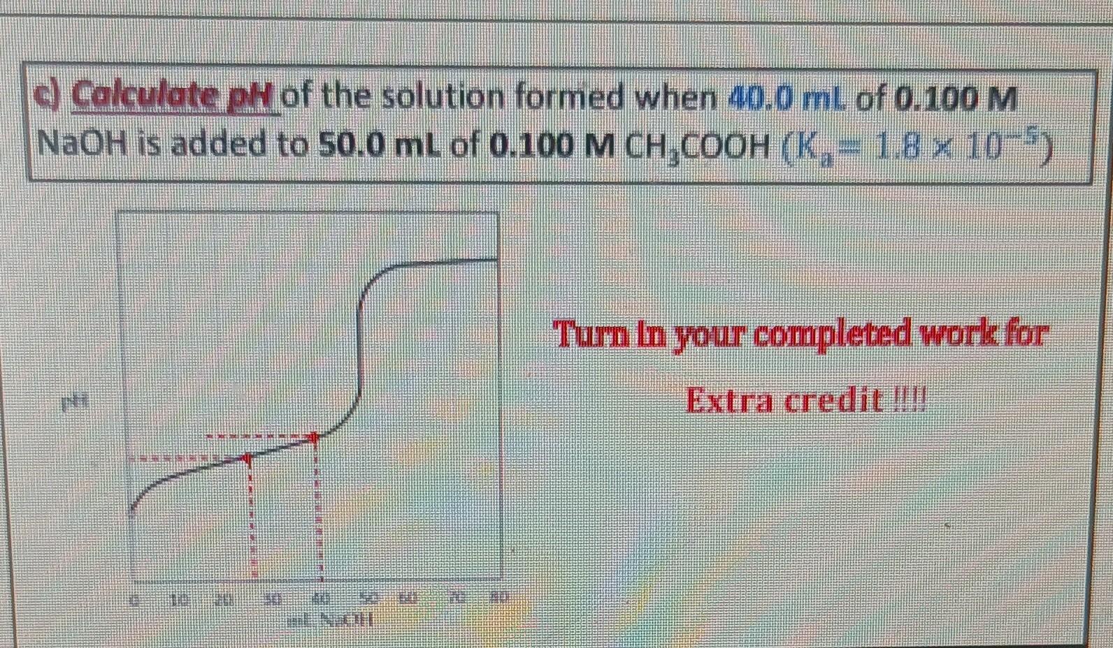 Solved Calculate pH of the solution formed when 40.0 mL of | Chegg.com
