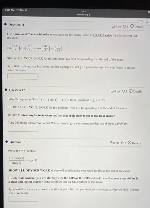 Solved 4:37 AM Fri Mar 4 wamap.org thri Question 11 Eps | Chegg.com