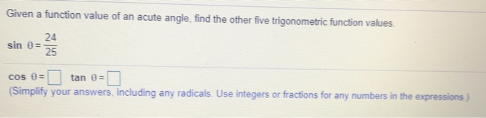 Solved Find the six trigonometric function values of the | Chegg.com
