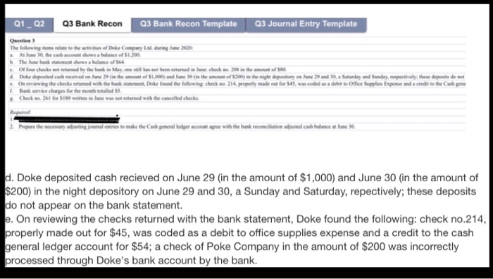 Solved Q1_02 Q3 Bank Recon Q3 Bank Recon Template Q3 Journal | Chegg.com