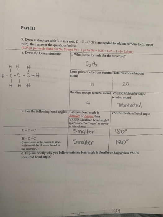 Solved Part III 9. Draw a structure with 3 C in a row, C-C-C | Chegg.com