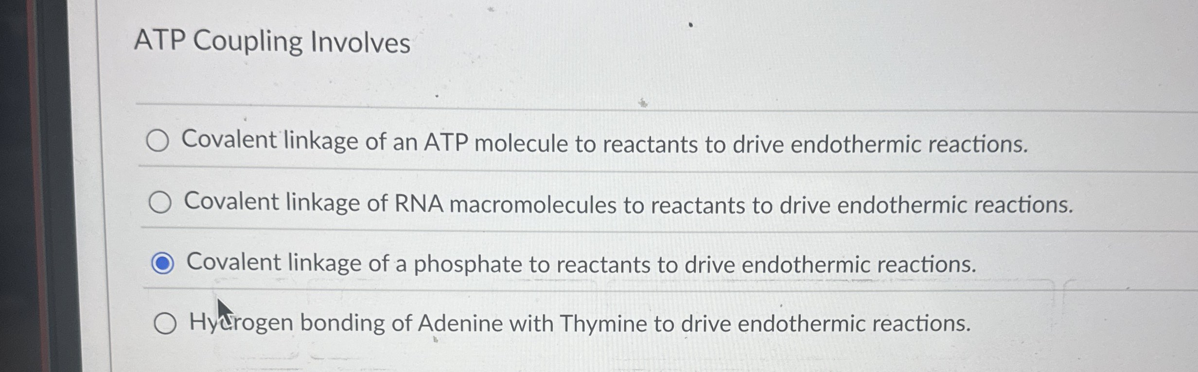 ATP Coupling InvolvesCovalent linkage of an ATP | Chegg.com
