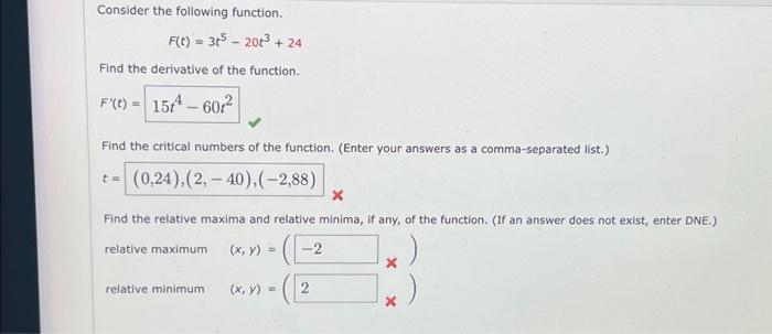 Solved Consider the following function. F(t) = 3t5 - 20t³ + | Chegg.com