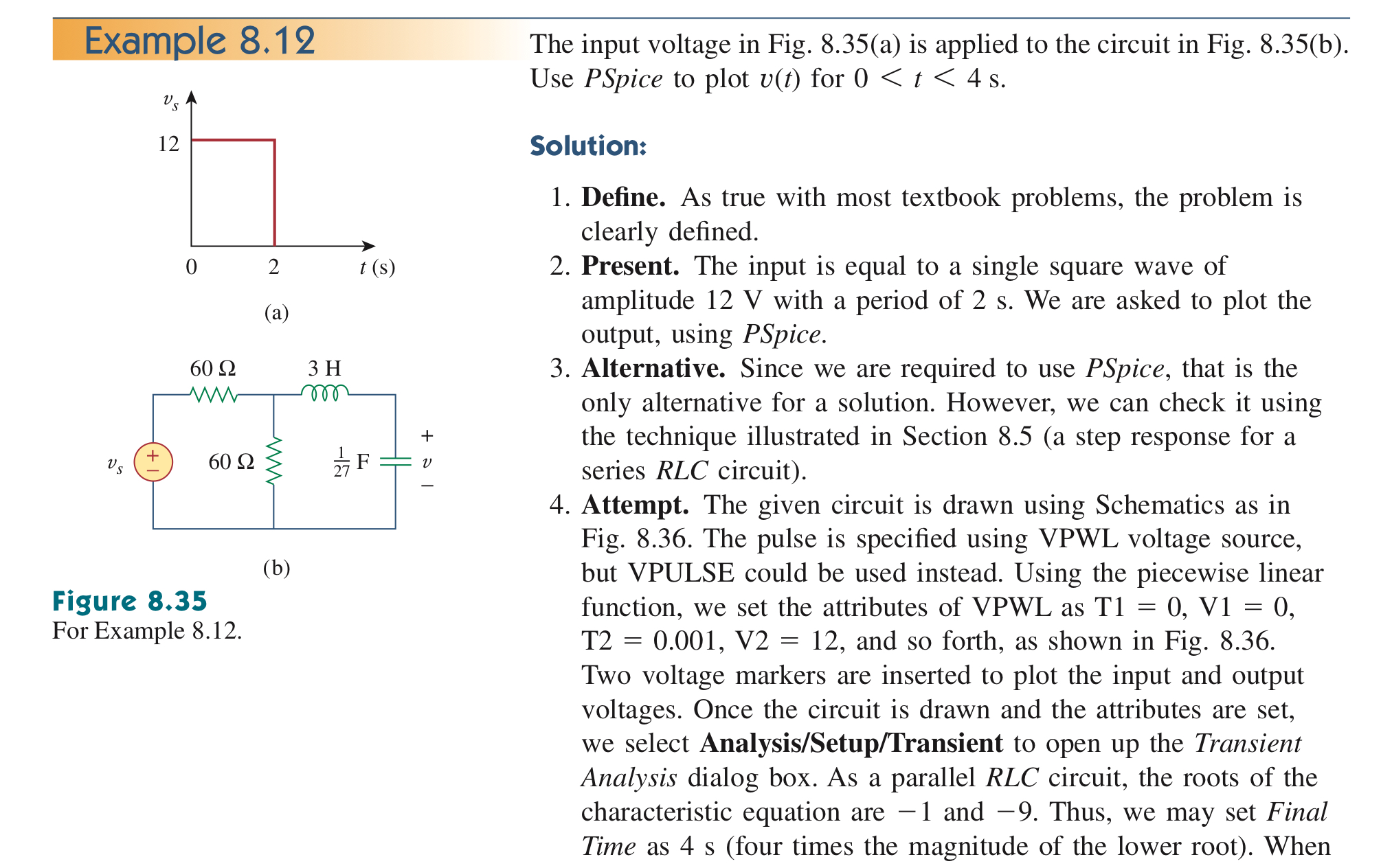Solved Example 8.12Figure 8.35For Example 8.12.The input | Chegg.com